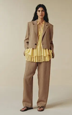INTO THE EAST Woven Single Button Linen Blazer