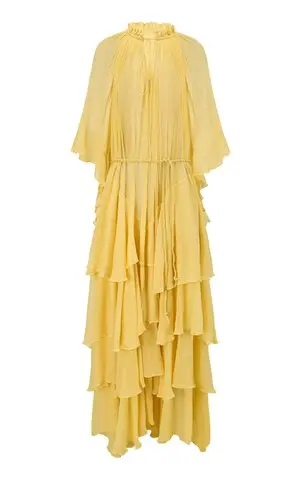 INTO THE EAST Gardenia Ruffle Silk Maxi Dress