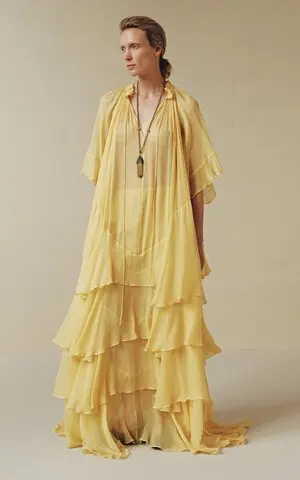 INTO THE EAST Gardenia Ruffle Silk Maxi Dress