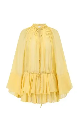 INTO THE EAST Gardenia Double Ruffle Silk Top - Yellow