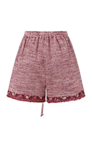 INTO THE EAST Embroidered Cotton, Wool And Linen Shorts