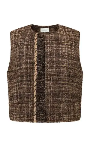 INTO THE EAST Plaid Tweed Handcrafted Edge Cotton Vest - Stripe