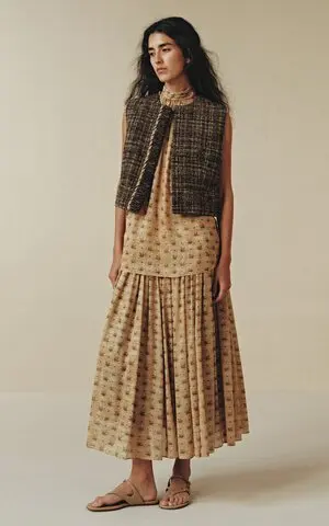 INTO THE EAST Plaid Tweed Handcrafted Edge Cotton Vest