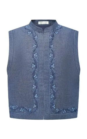 INTO THE EAST Embroidered Linen Vest
