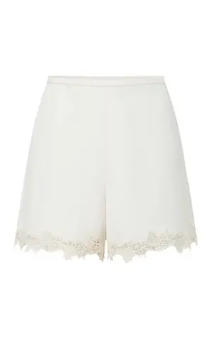 INTO THE EAST Heavy Silk Lace Paneled Silk Shorts - White