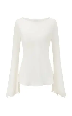 INTO THE EAST Heavy Silk Lace Paneled Silk Top - White