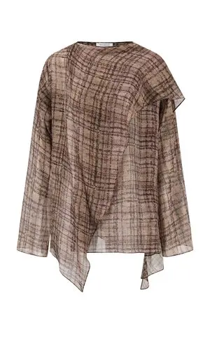 INTO THE EAST Plaid Ombre Shawl Silk Top - Stripe