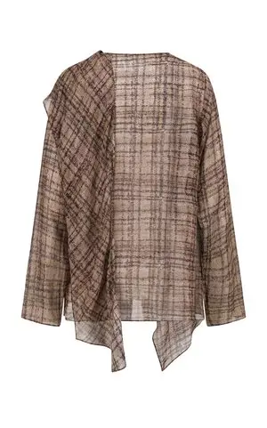 INTO THE EAST Plaid Ombre Shawl Silk Top