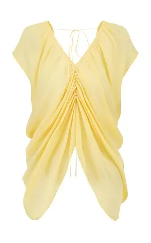 INTO THE EAST Gardenia Draped Silk Top - Yellow