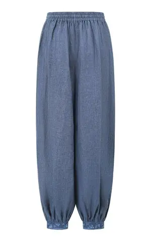 INTO THE EAST Embroidered Tapered Linen Pants