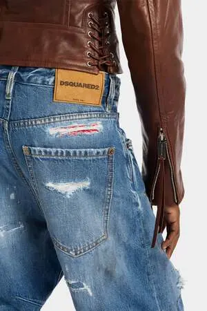 Dsquared2 Dark Wash Distressed Patchwork Jeans