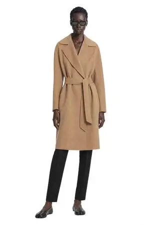 Max Mara Wool Cashmere Silk Long Wrap Coat - Brown