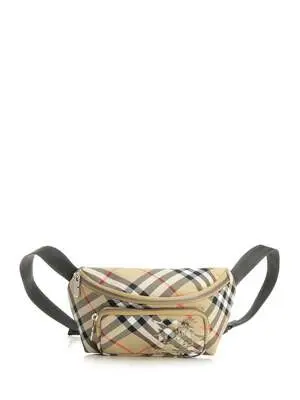 Burberry Woven Check Pouch With Equestrian Knight Design - Cream
