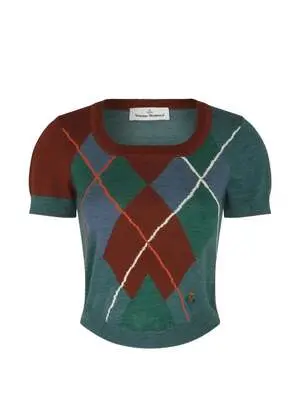 VIVIENNE WESTWOOD Argyle Short Sleeve Wool & Cotton Sweater - Multicolor