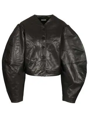 ROTATE BY BIRGER CHRISTENSEN Fitted Leather Jacket With Voluminous Sleeves - Black