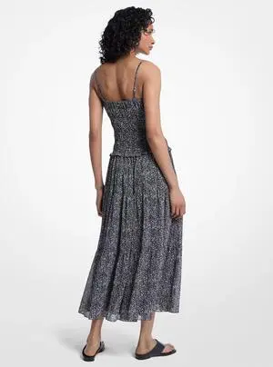 Michael Kors Abstract Print Georgette Smocked Midi Dress