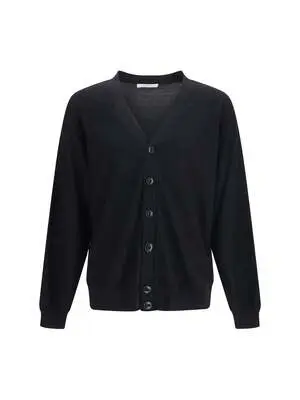 LEMAIRE Merino Wool Blend V-neck Cardigan - Black