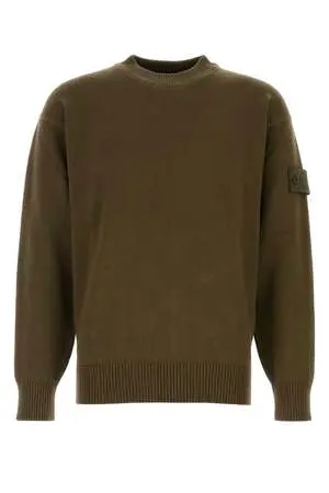 Stone Island Olive Cotton Blend Crewneck Sweater - Green