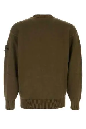 Stone Island Olive Cotton Blend Crewneck Sweater - Green