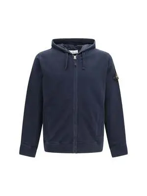 Stone Island Cotton Hoodie With Zip And Compass Logo - Blue