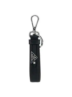 Prada Leather Keychain With Silver-finish Clasp - Black