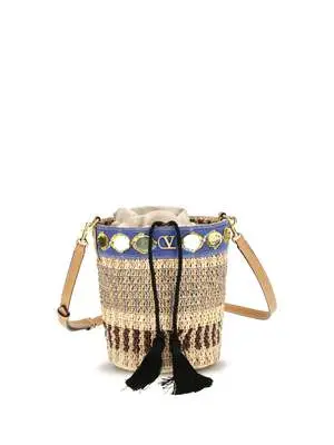 Valentino Garavani Mini Raffia Bucket Bag - Cream