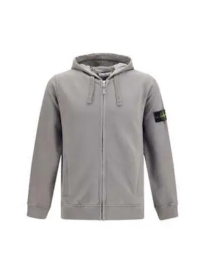 Stone Island Cotton Zip Hoodie With Compass Logo - Gray