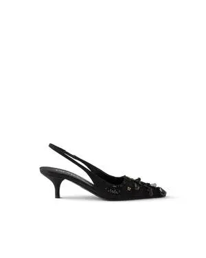 Prada Embroidered Satin Slingback Pumps