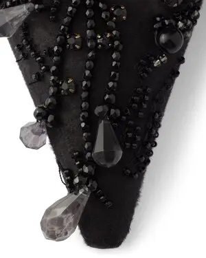 Prada Embroidered Satin Slingback Pumps With Embellishments - Black
