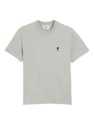 AMI Paris De Coeur" Embroidered Cotton T-shirt - Gray
