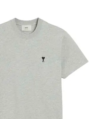 AMI Paris De Coeur" Embroidered Cotton T-shirt - Gray