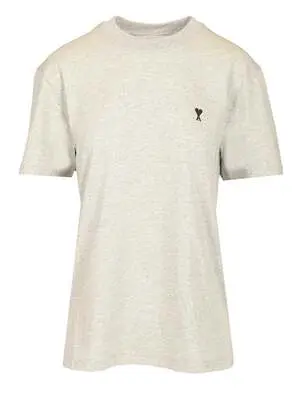 AMI Paris De Coeur" Embroidered Cotton T-shirt - Gray