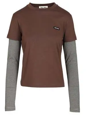 Miu Miu Long-sleeve Layered T-shirt - Brown