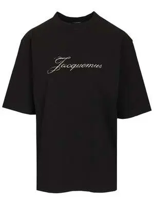 Jacquemus Cotton And Hemp Blend T-shirt With Slogan Print - Black