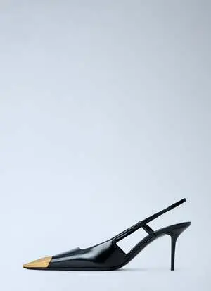 Saint Laurent Jeanne Slingback Pumps With Metal Cap Toe - Black