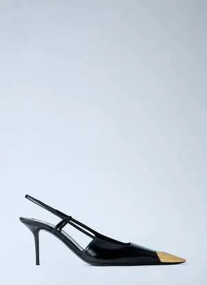 Saint Laurent Jeanne Slingback Pumps With Metal Cap Toe - Black