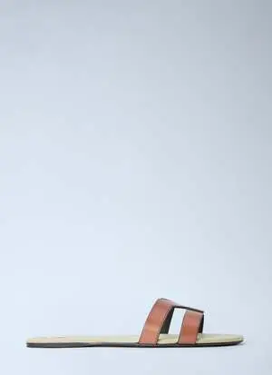 Saint Laurent Mabrouka Leather Slide Sandals - Brown