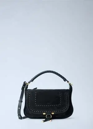 Chloé Marcie Medium Studded Suede Shoulder Bag - Black