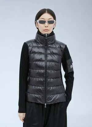 Moncler Padded Wool Cardigan With Stand Collar - Black