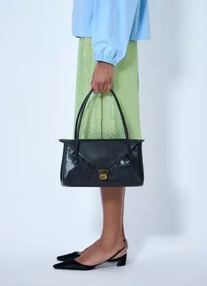 Marni East West Flap Closure Shoulder Bag - Black