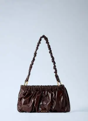 Marni Ruched Leather Shoulder Bag - Brown
