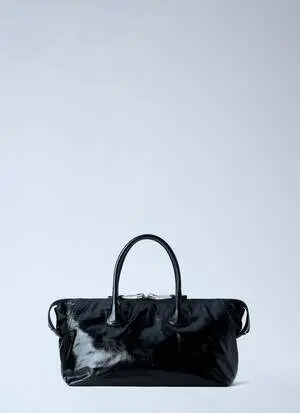Miu Miu Patent Leather Top Handle Bag With Embossed Detailing - Black
