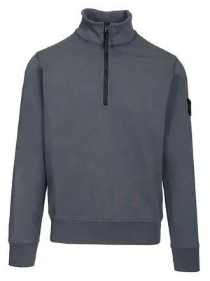 Stone Island Organic Cotton Sweatshirt With Short Zip - Blue