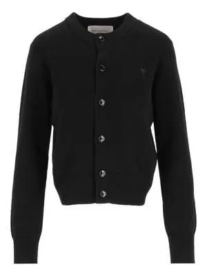 AMI Paris Slim Fit Embroidered Wool Cardigan - Black