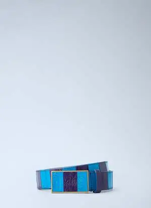 Dries Van Noten Striped Leather Belt - Blue