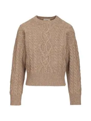 Max Mara Alben" Wool Sweater With Crew Neck And Ribbed Details - Cream