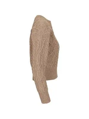 Max Mara Alben" Wool Sweater With Crew Neck And Ribbed Details - Cream