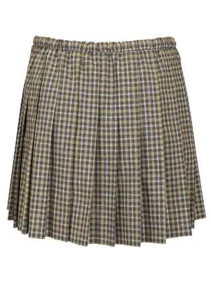 Miu Miu Tartan Mini Skirt With Embroidered Logo - Green