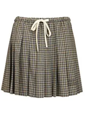 Miu Miu Tartan Mini Skirt With Embroidered Logo - Green