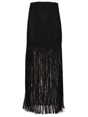 Alaïa Ribbed Knit Maxi Skirt With Fringe - Black